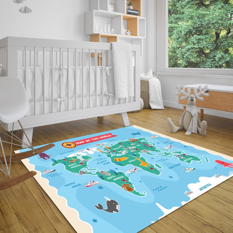 Personalized World Map Kids Carpet,education Kids Rug,world Map Kids ...