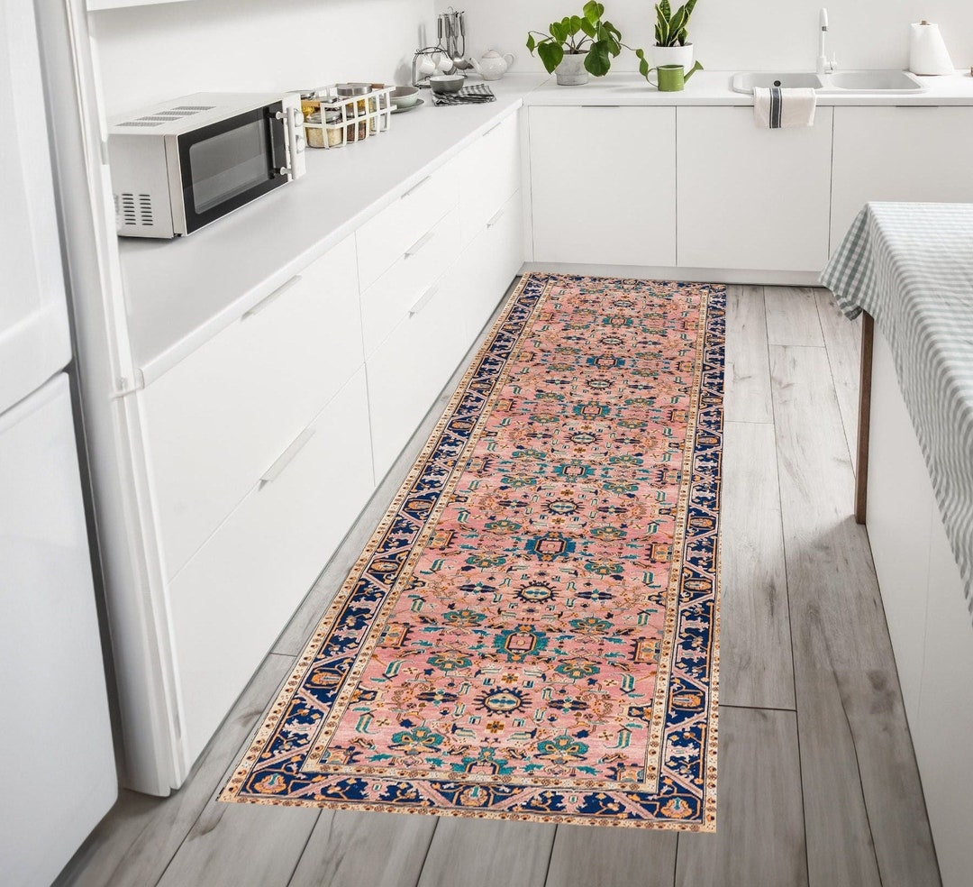 Pink Floral Runner Rug 2x11, Entry Hallway Rug 3x8, Boho Kitchen Runner ...