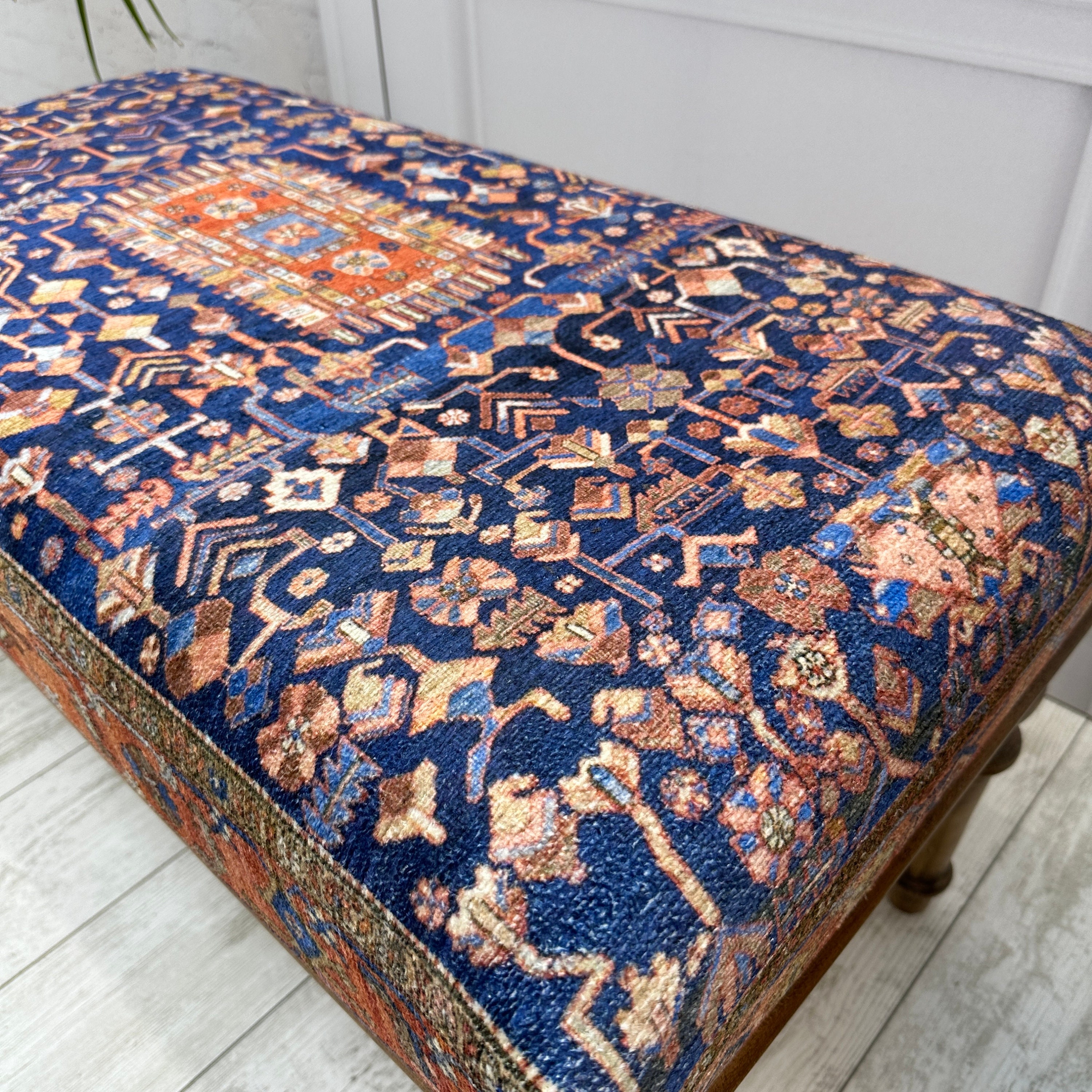 Moroccan Rug Ottoman, Persian Rug Upholstered Bench, Piano Stool, Entry ...
