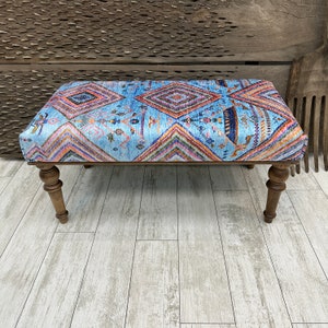 Geometric Ottoman Bench 18x48, Blue Moroccan Rug Upholstered Bench ...