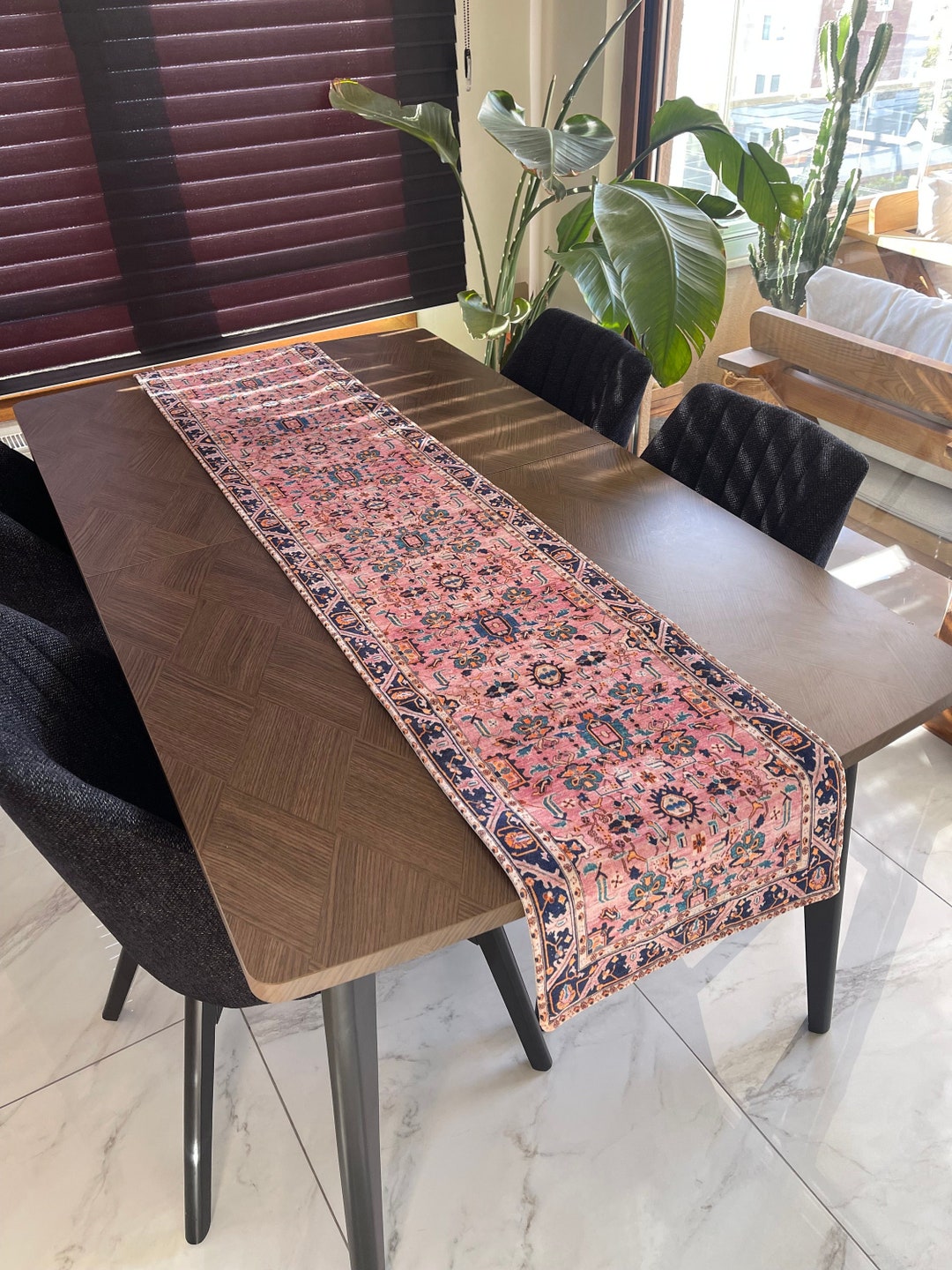 Rug Style Table Runner, Pink Table Runner, Table Runner for Dining Room ...