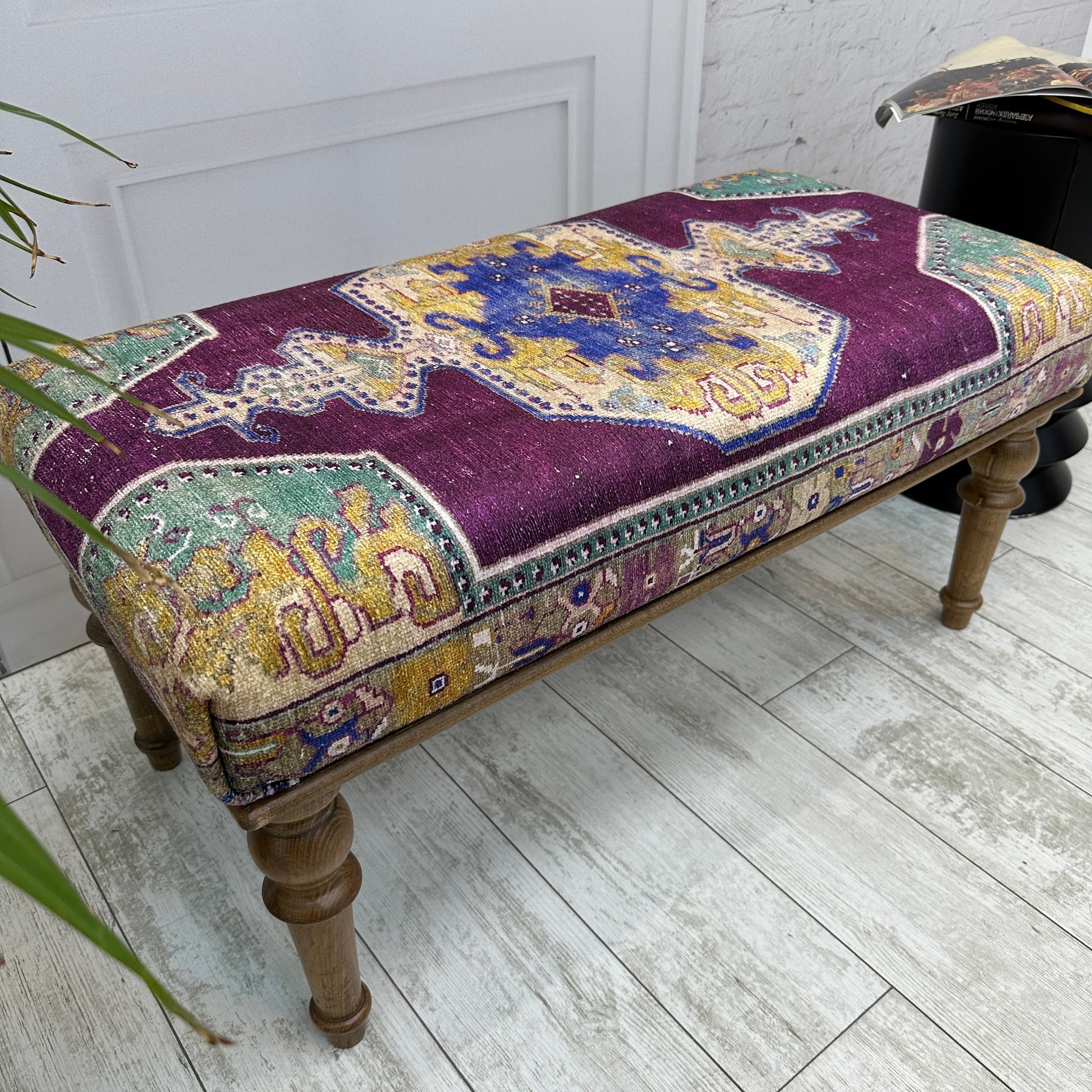 Turkish Rug Bench, Style Rug Upholstered Wood Ottoman Bench 18x18x36 ...