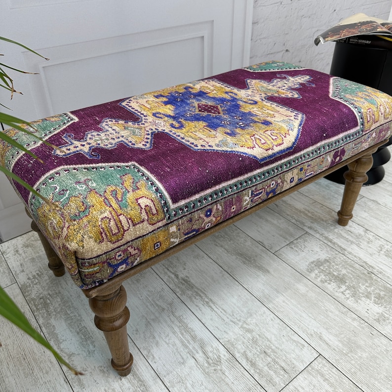Turkish Rug Bench Persian Rug Upholstered Wood Ottoman Bench - Etsy