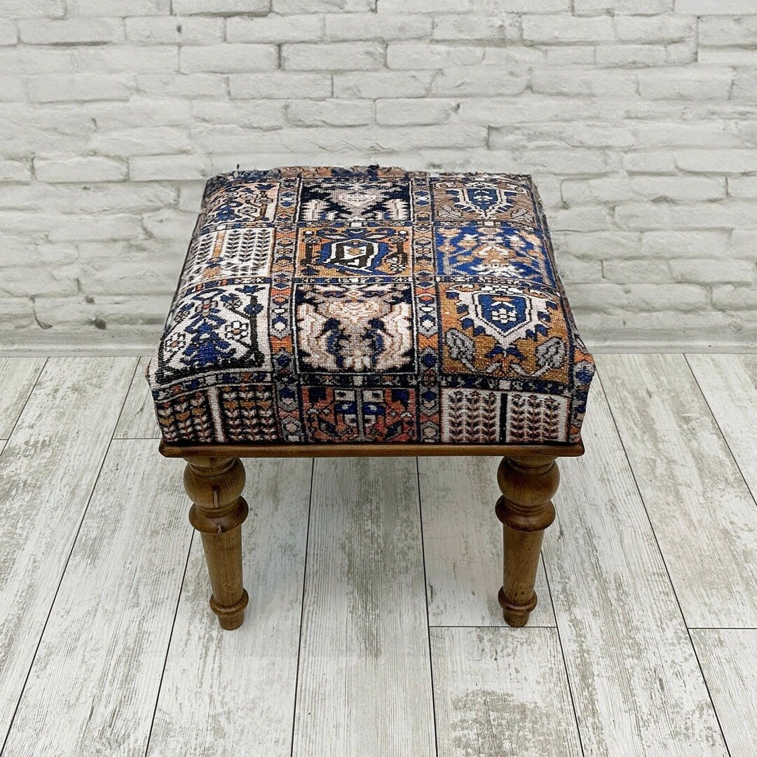 Boho Small Entryway Footstool Ottoman Bench 18x18", Persian Rug ...