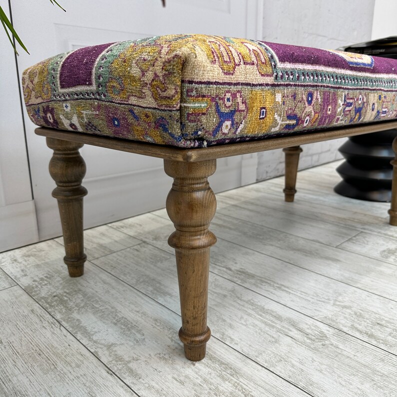 Turkish Rug Bench Persian Rug Upholstered Wood Ottoman Bench - Etsy
