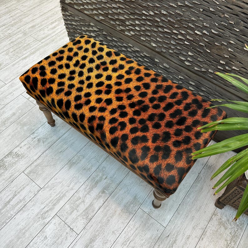 Leopard Design Bench, Leopard Pattern Rug Upholstered Ottoman Bench 48 ...