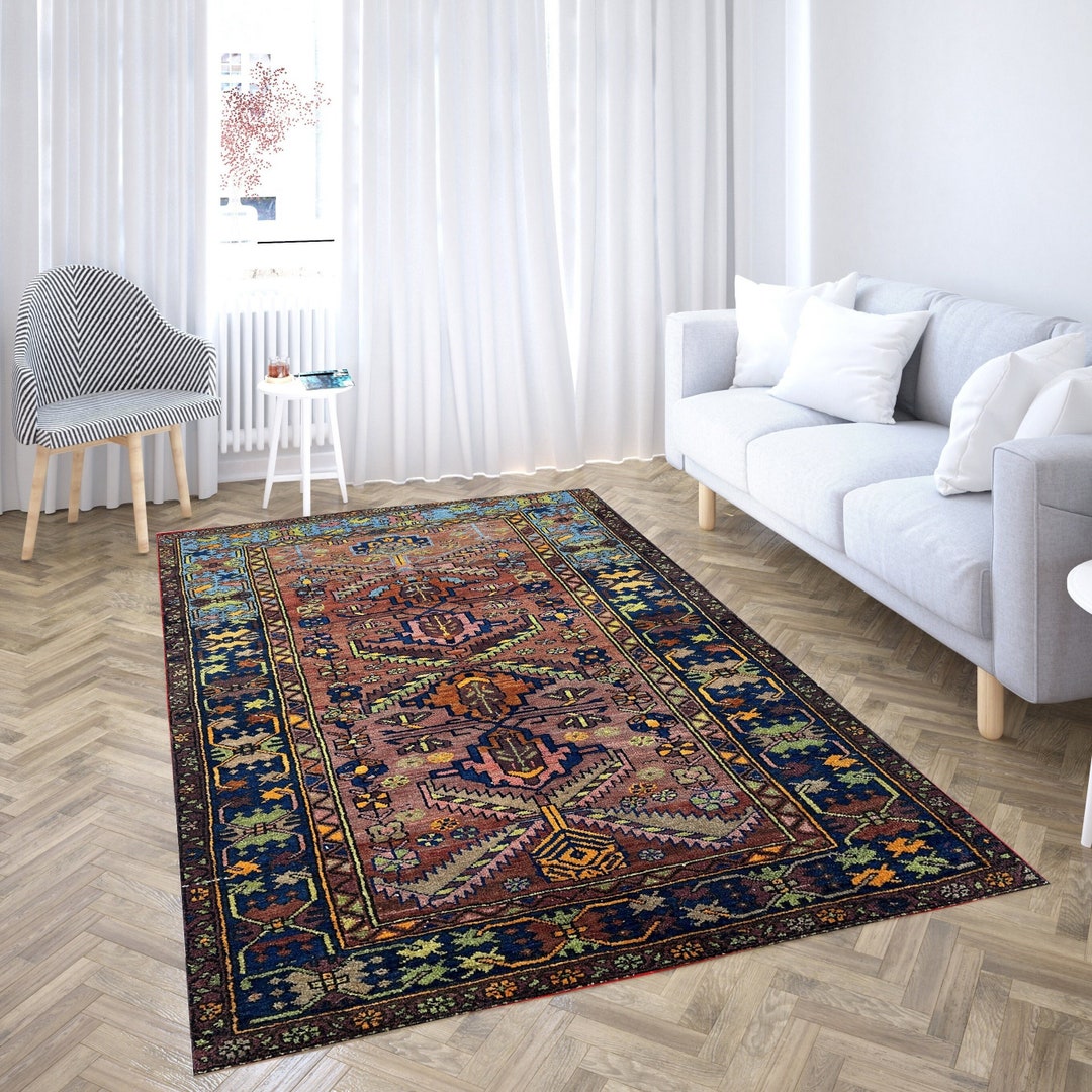 5x8 Boho Geometric Rug, Pink Persian Area Rug 3x5, 4x6 Colorful Unique ...