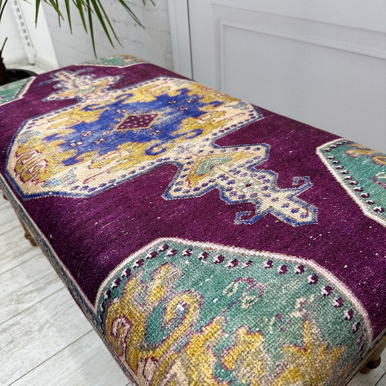 Turkish Rug Bench Persian Rug Upholstered Wood Ottoman Bench - Etsy