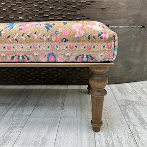 Animal Print Ottoman Bench 18x36", Kilim Rug Upholstered Footstool ...