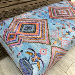 Geometric Ottoman Bench 18x48, Blue Moroccan Rug Upholstered Bench ...