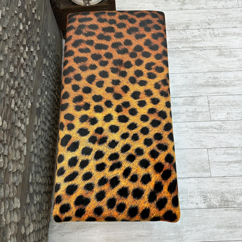 Leopard Design Bench, Leopard Pattern Rug Upholstered Ottoman Bench 48 ...