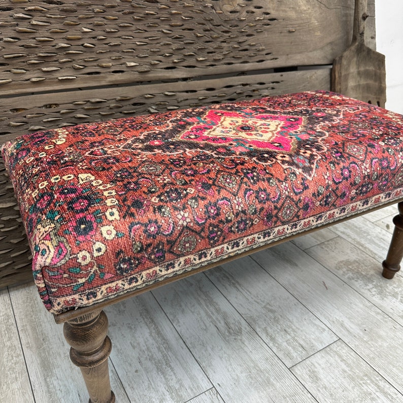 Floral Bench, Wood Work Bench, Ottoman, 18x36x36