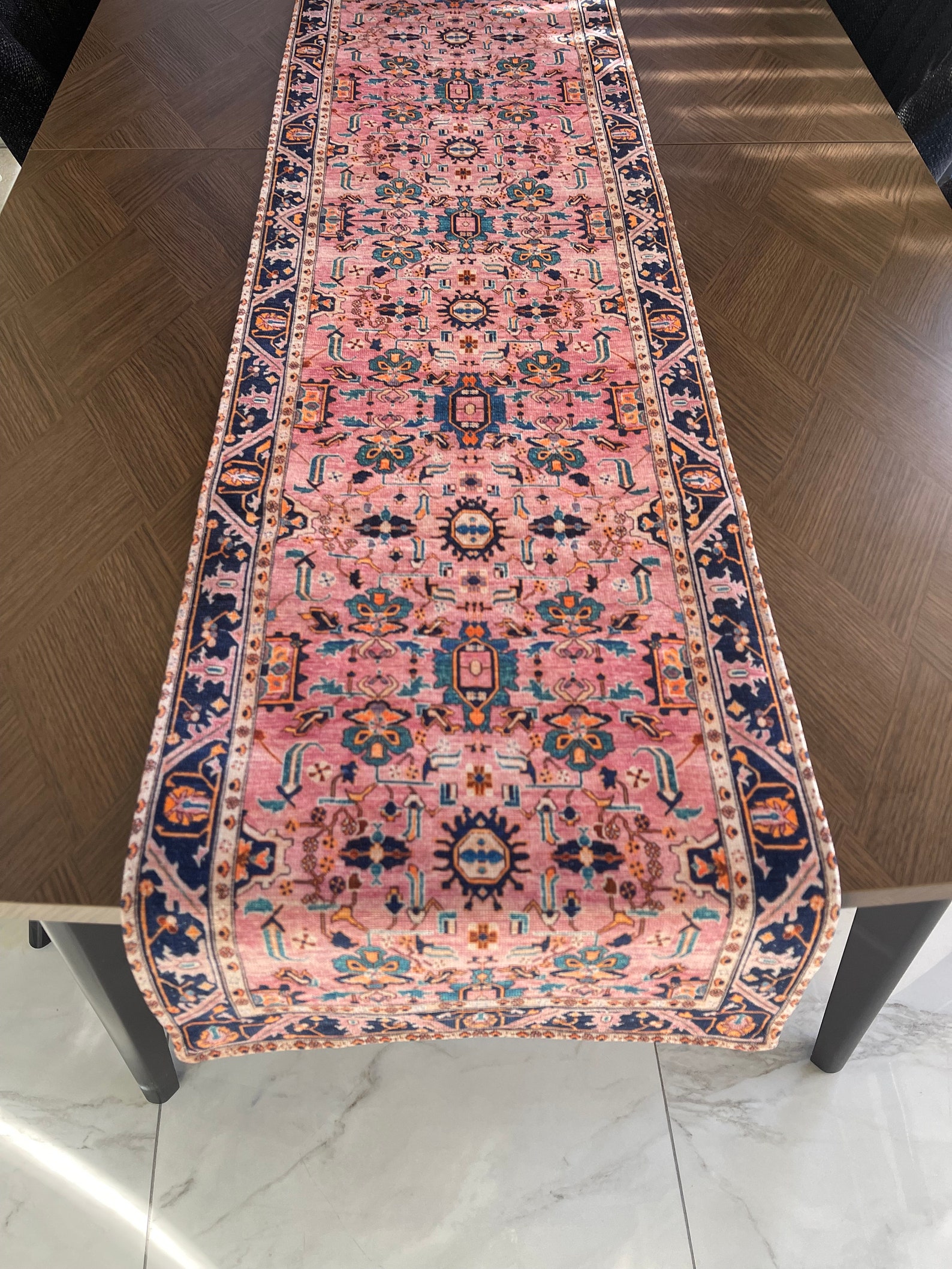 Rug Style Table Runner, Pink Table Runner, Table Runner for Dining Room ...