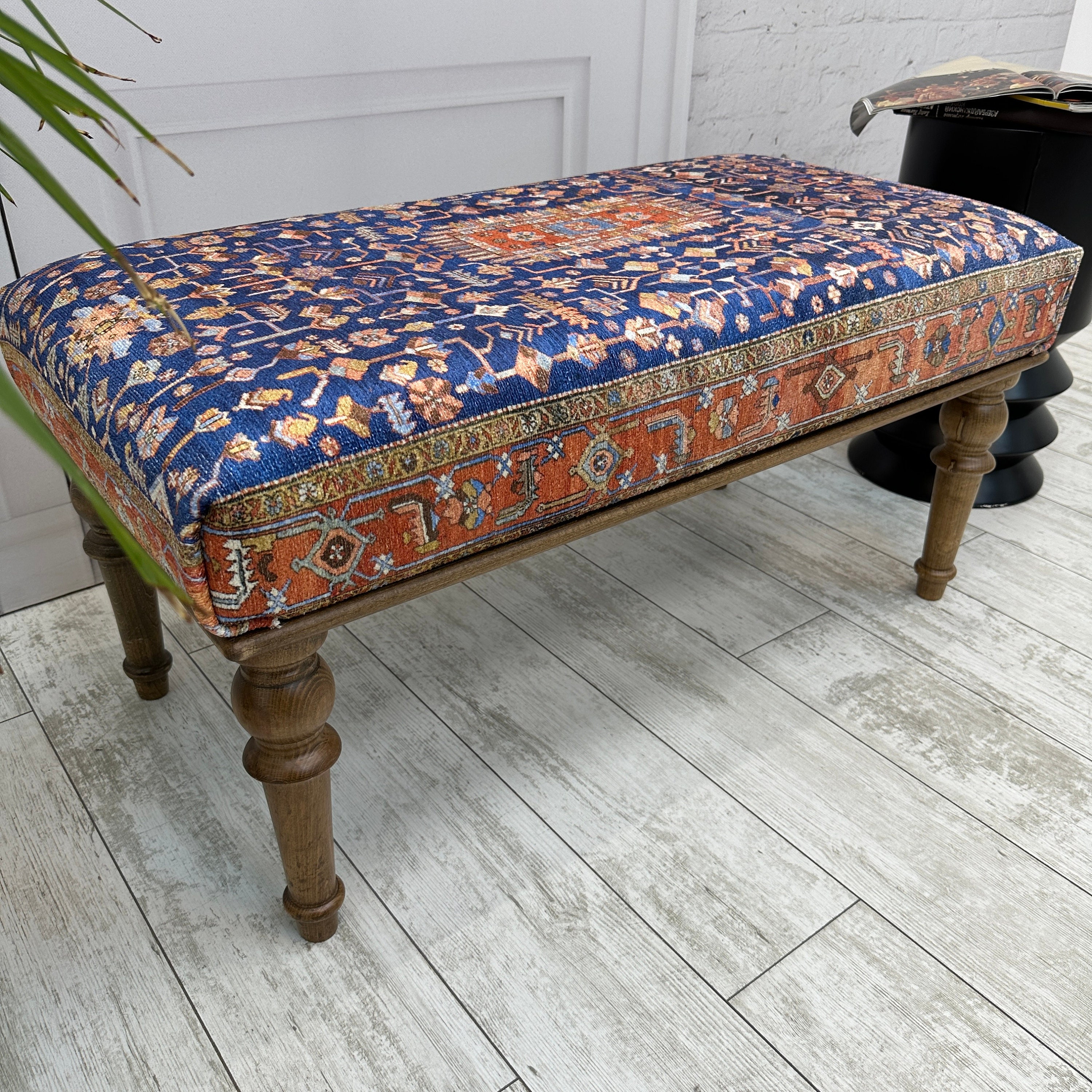 Moroccan Rug Ottoman, Persian Rug Upholstered Bench, Piano Stool, Entry ...
