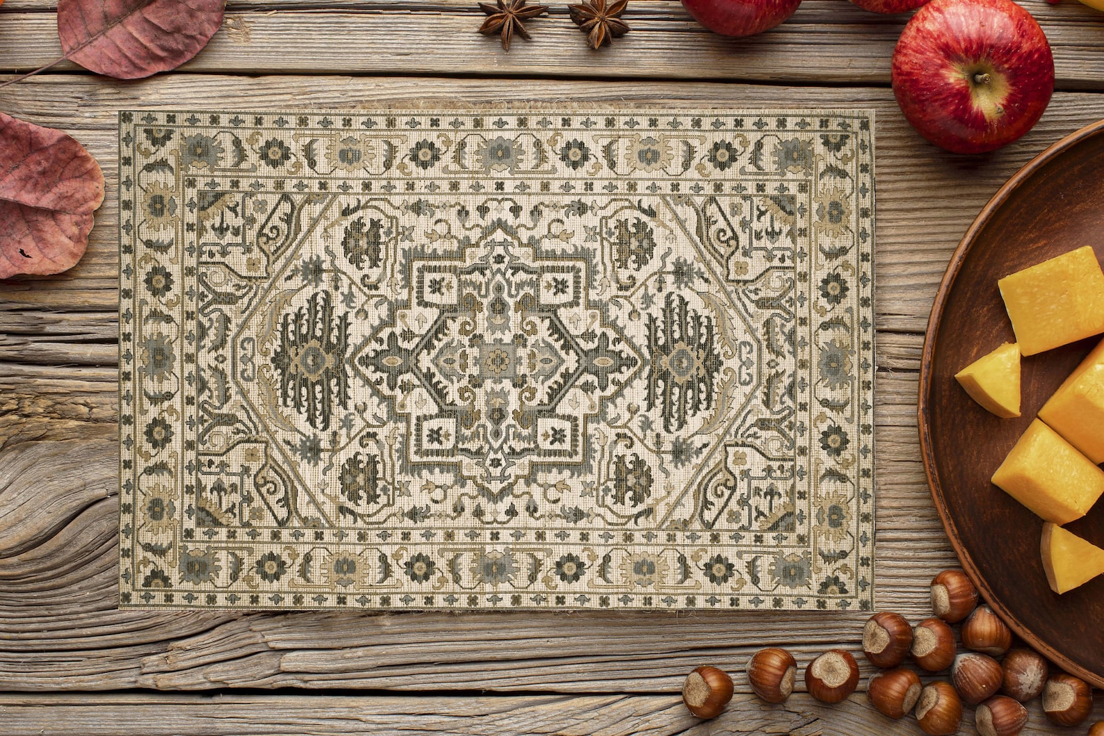 Rug Design Placemat 12x18", Boho Kitchen Dining Table Placemat, Turkish ...