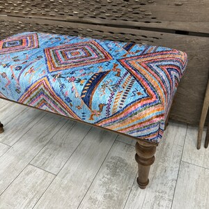 Geometric Ottoman Bench 18x48, Blue Moroccan Rug Upholstered Bench ...