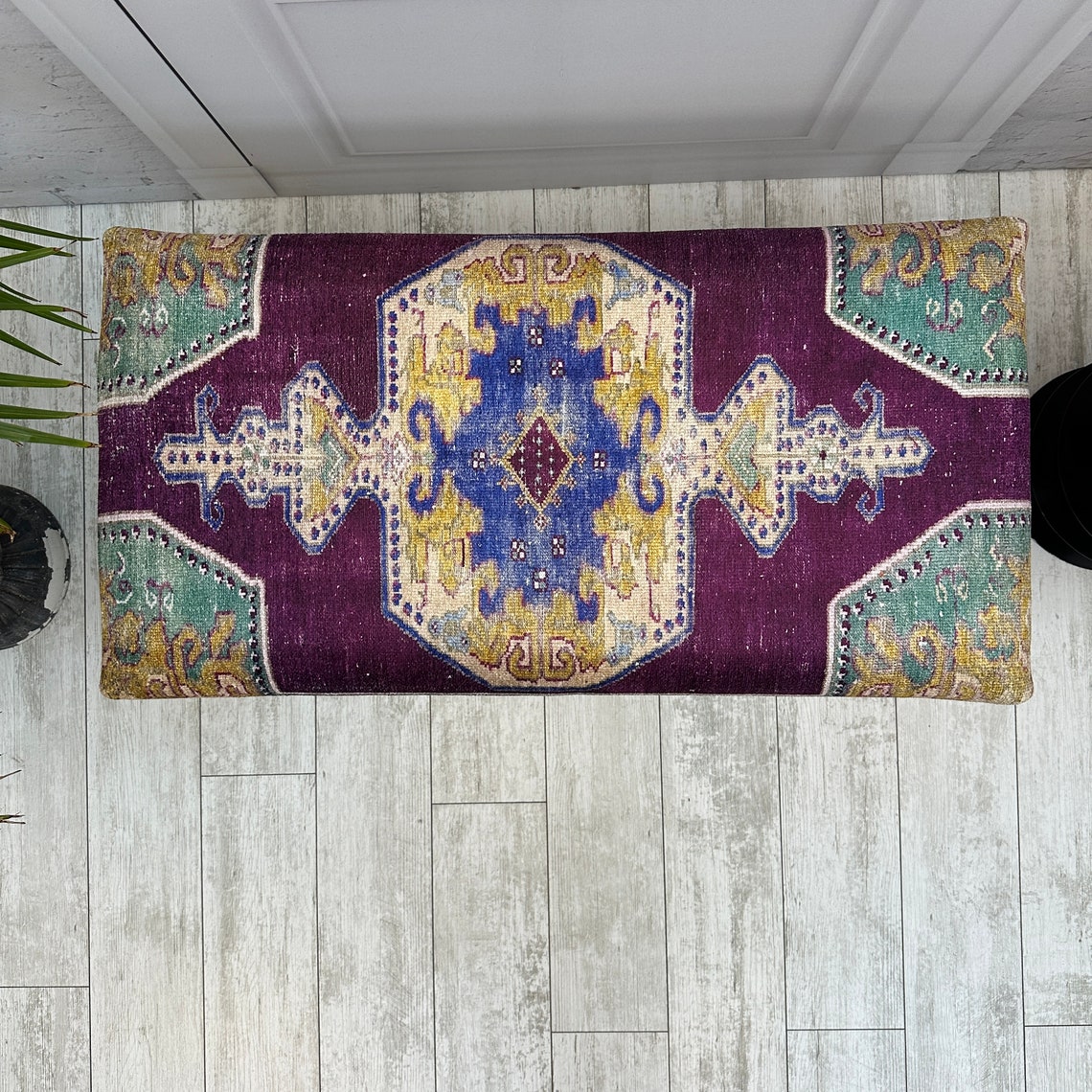 Turkish Rug Bench Persian Rug Upholstered Wood Ottoman Bench - Etsy