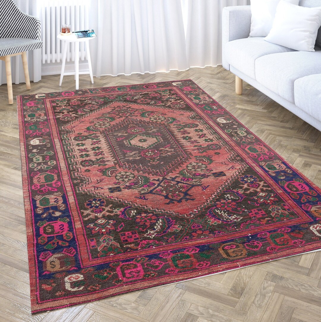 Pink Distressed Vintage Persian Style Washable Area Rug 6x9, Turkish ...