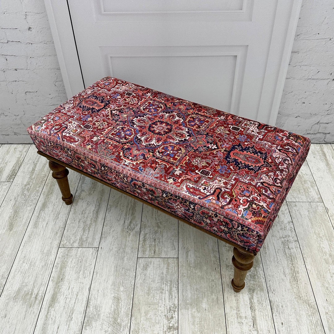Upholstered Red Ottoman Bench, Heriz Rug Bench, Kitchen Dining Table ...