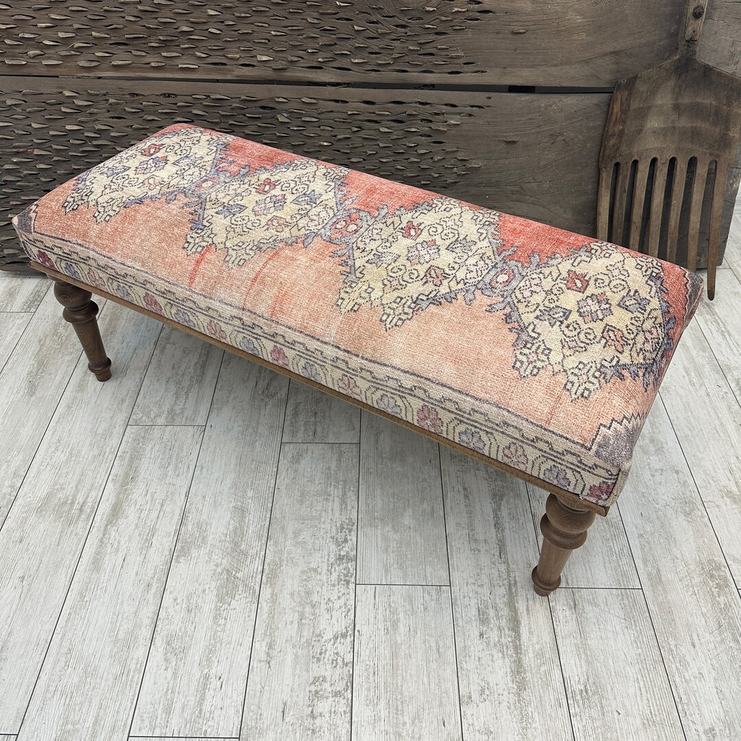 Persian Rug Long Bedroom Ottoman Bench 18x18x43", Turkish Rug Bench ...