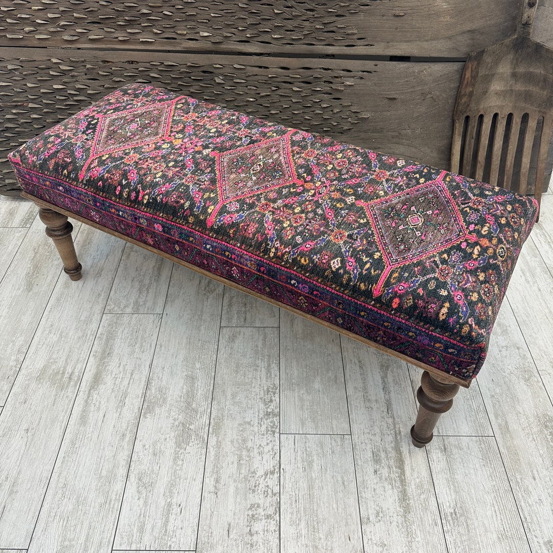 Turkish Rug Bench, Long Bedroom Ottoman Bench 18x18x43", Rug Bench ...