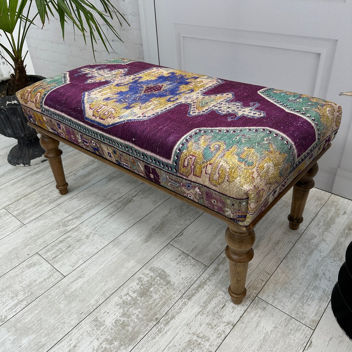 Turkish Rug Bench Persian Rug Upholstered Wood Ottoman Bench - Etsy