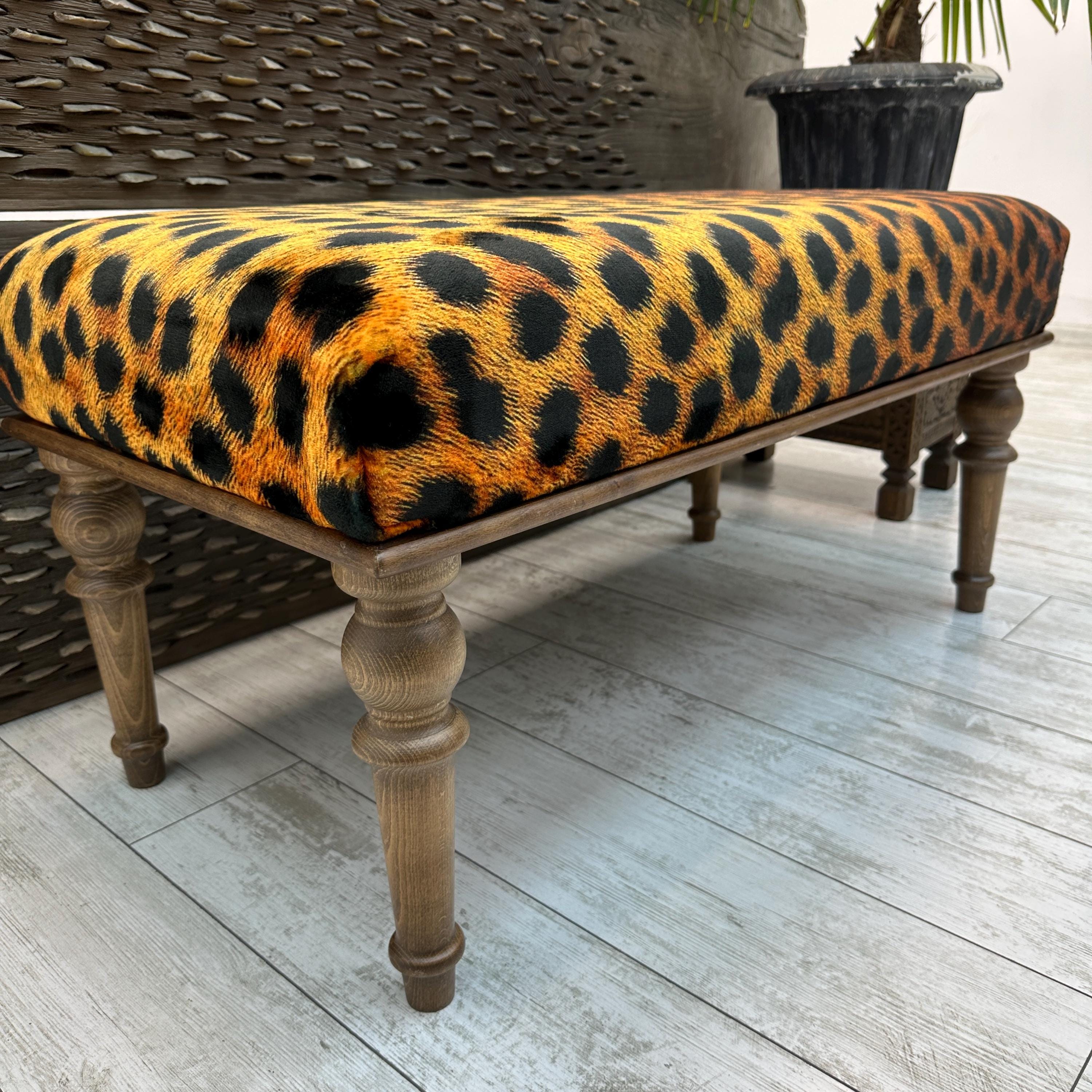 Leopard Design Bench, Leopard Pattern Rug Upholstered Ottoman Bench 48 ...