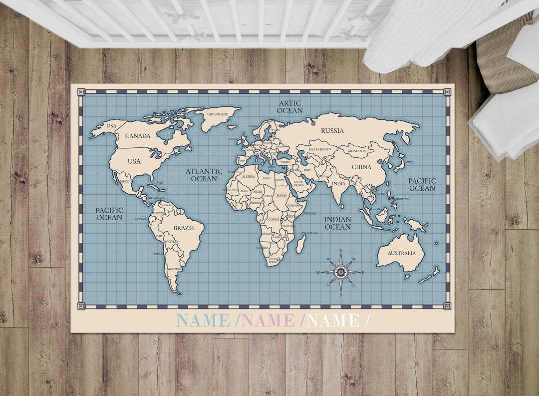Personalized World Map Kids Carpet,education Kids Rug,world Map Kids ...