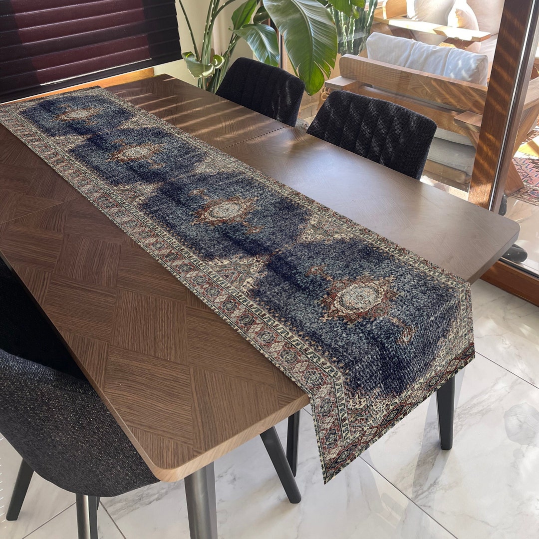 Blue Rug Style Table Runner, Ethnic Table Runner, Kitchen Table Runner ...