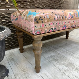 Animal Print Ottoman Bench 18x36", Kilim Rug Upholstered Footstool ...