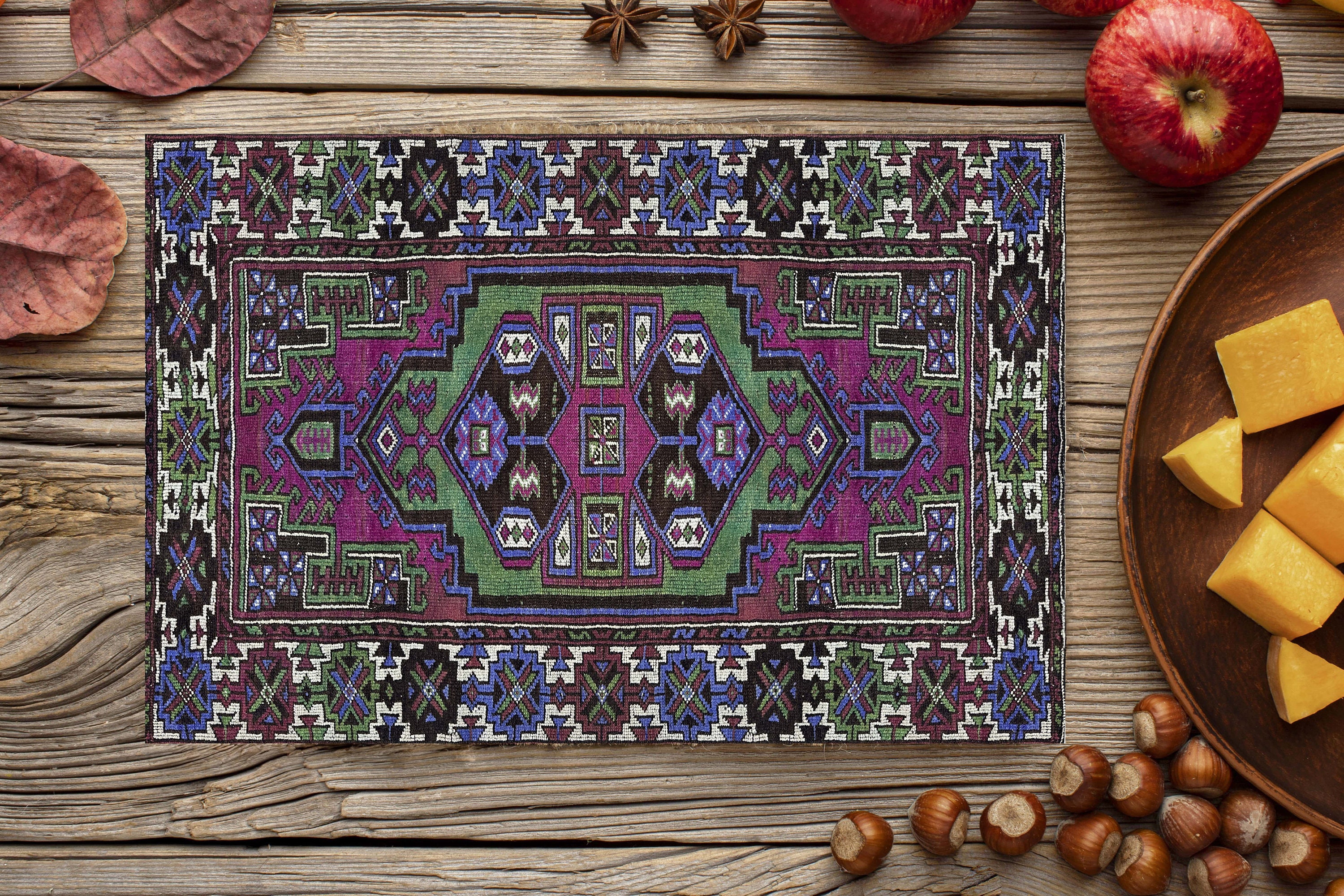 Rug Design Placemat 12x18", Boho Kitchen Dining Table Placemat, Turkish ...