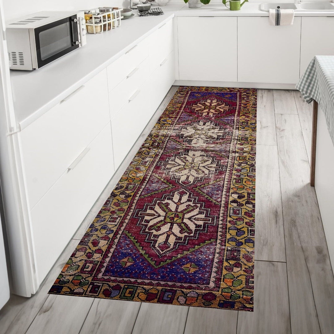 Purple Runner Rug, Turkish Oushak Runner Rug, Distressed Hallway Entry ...