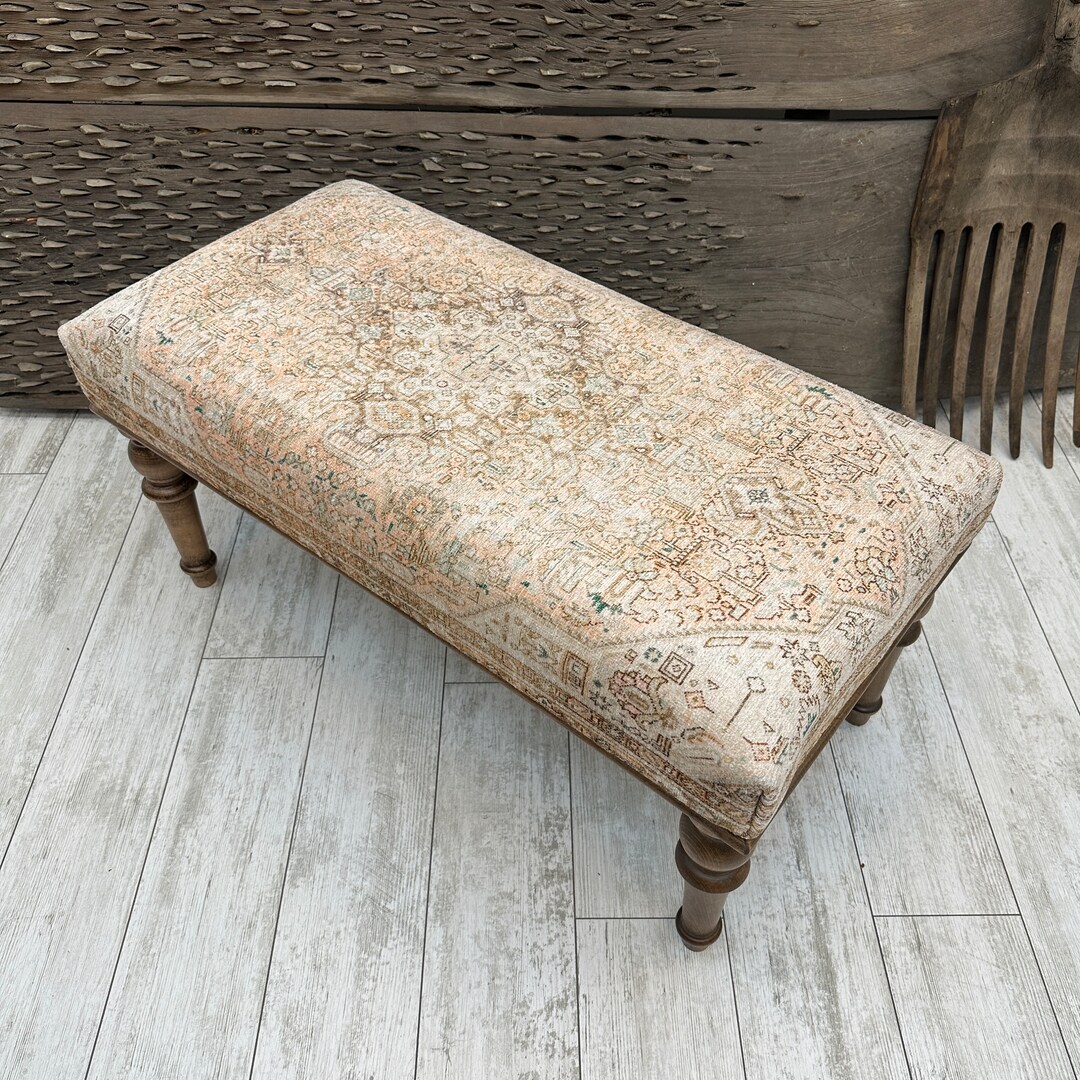 Beige Wood Bench, Piano Bench, Bohemian Bench, Boho Ottoman, Boho ...