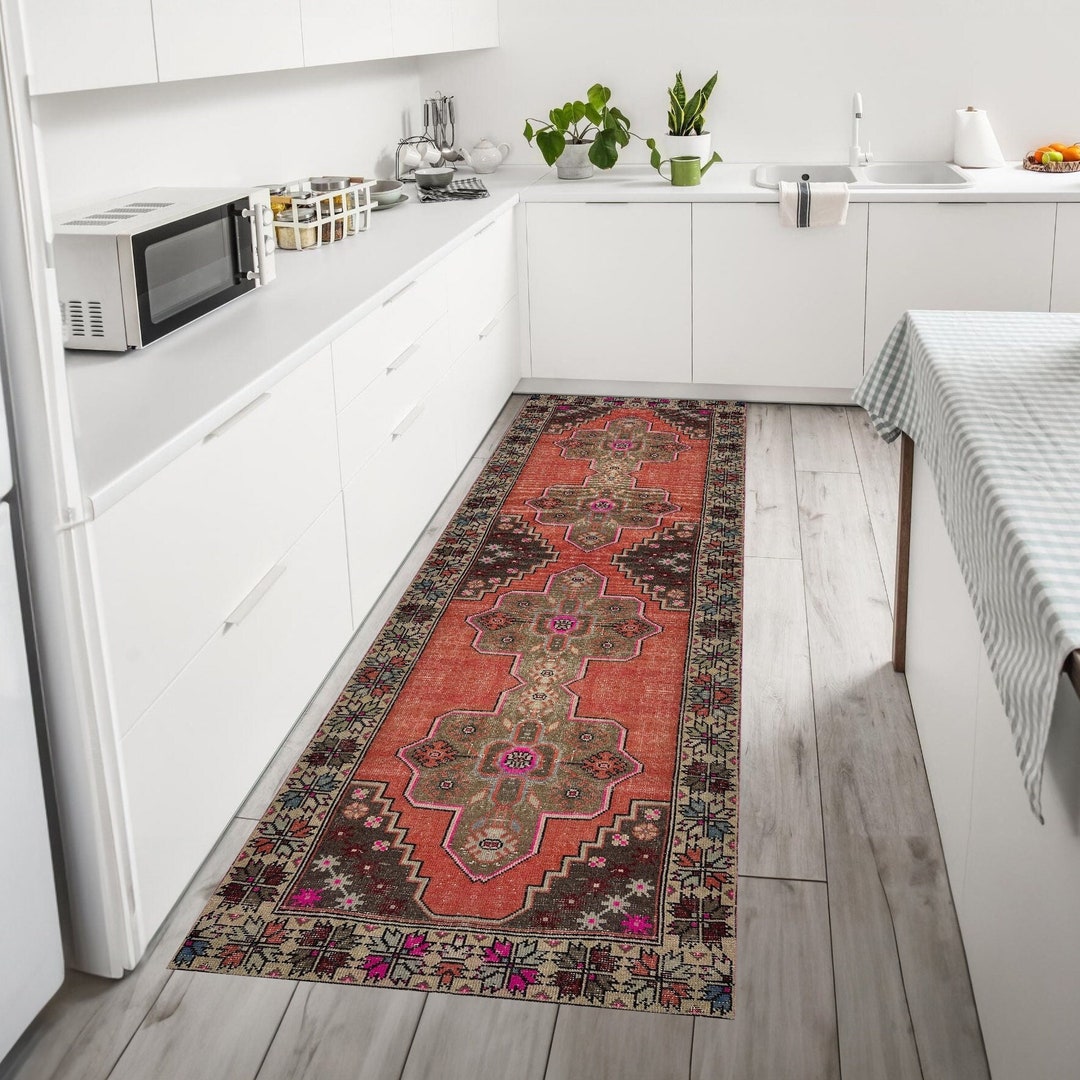 Bohemian Runner Rug, 2x9 Pink Green Runner Rug, Vintage Hallway Runners ...