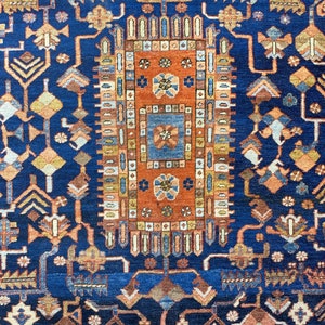 Blue Persian Area Rug 5x8, Boho Decorative Turkish Rug 6x9, Orange ...