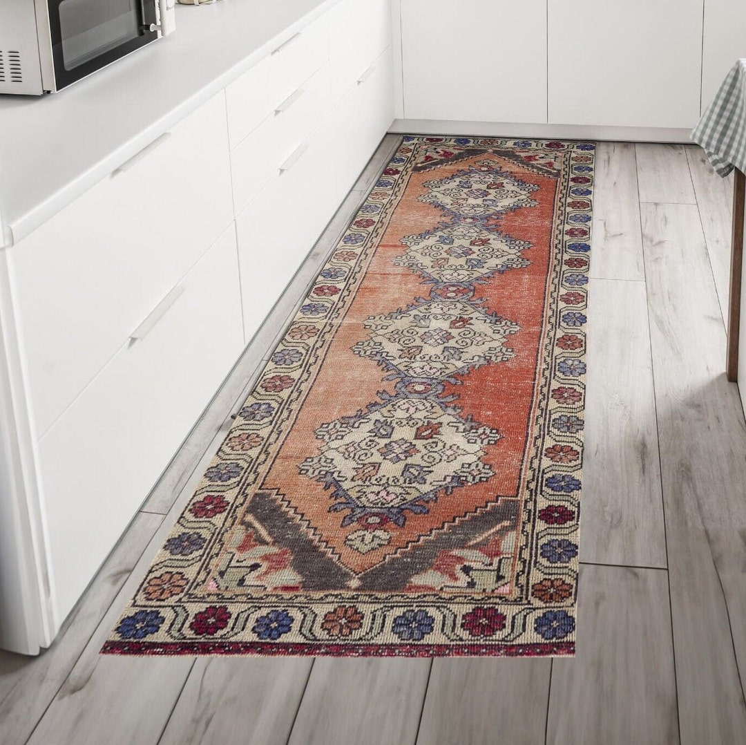 Orange Long Entryway Hallway Stair Kitchen Boho Turkish Oushak ...