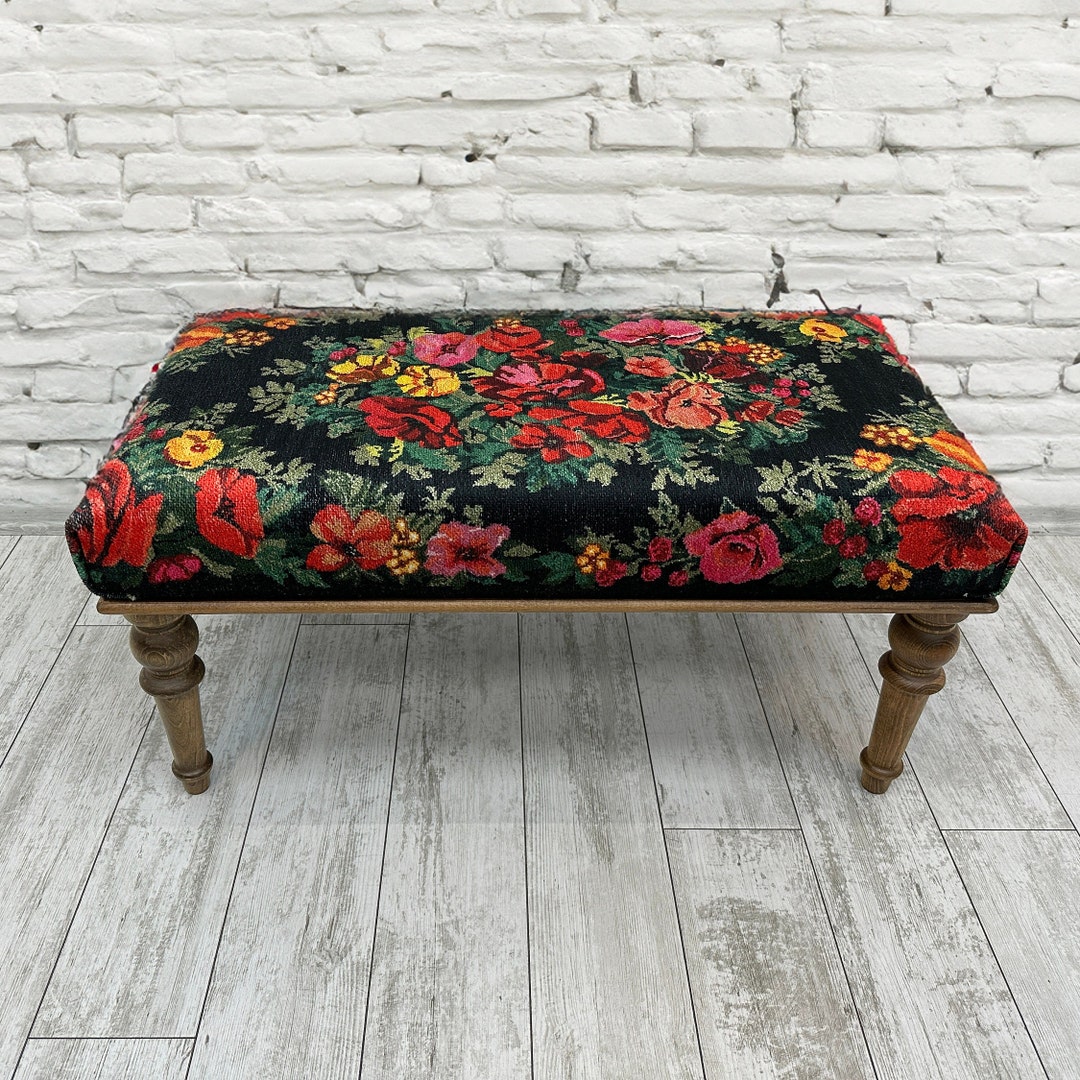 Floral Ottoman Bench, Boho Bedroom Ottoman, Farmhouse Decor ...
