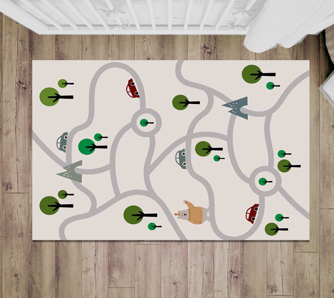 Personalized Kids Room Rug, City Road Map Rug, Playroom Rug, Nursery ...