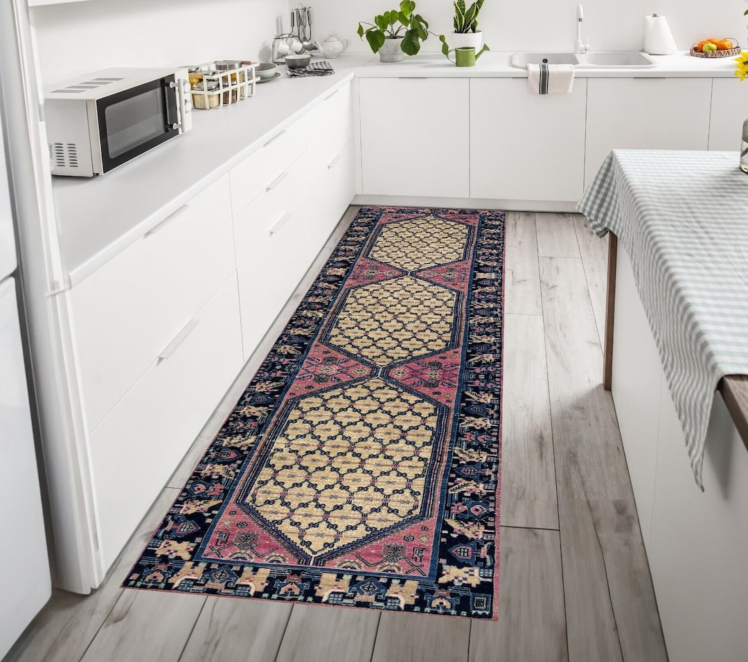 Pink- Beige Persian Runner Rug 3x12, Boho Kitchen Stair Entryway Rug ...
