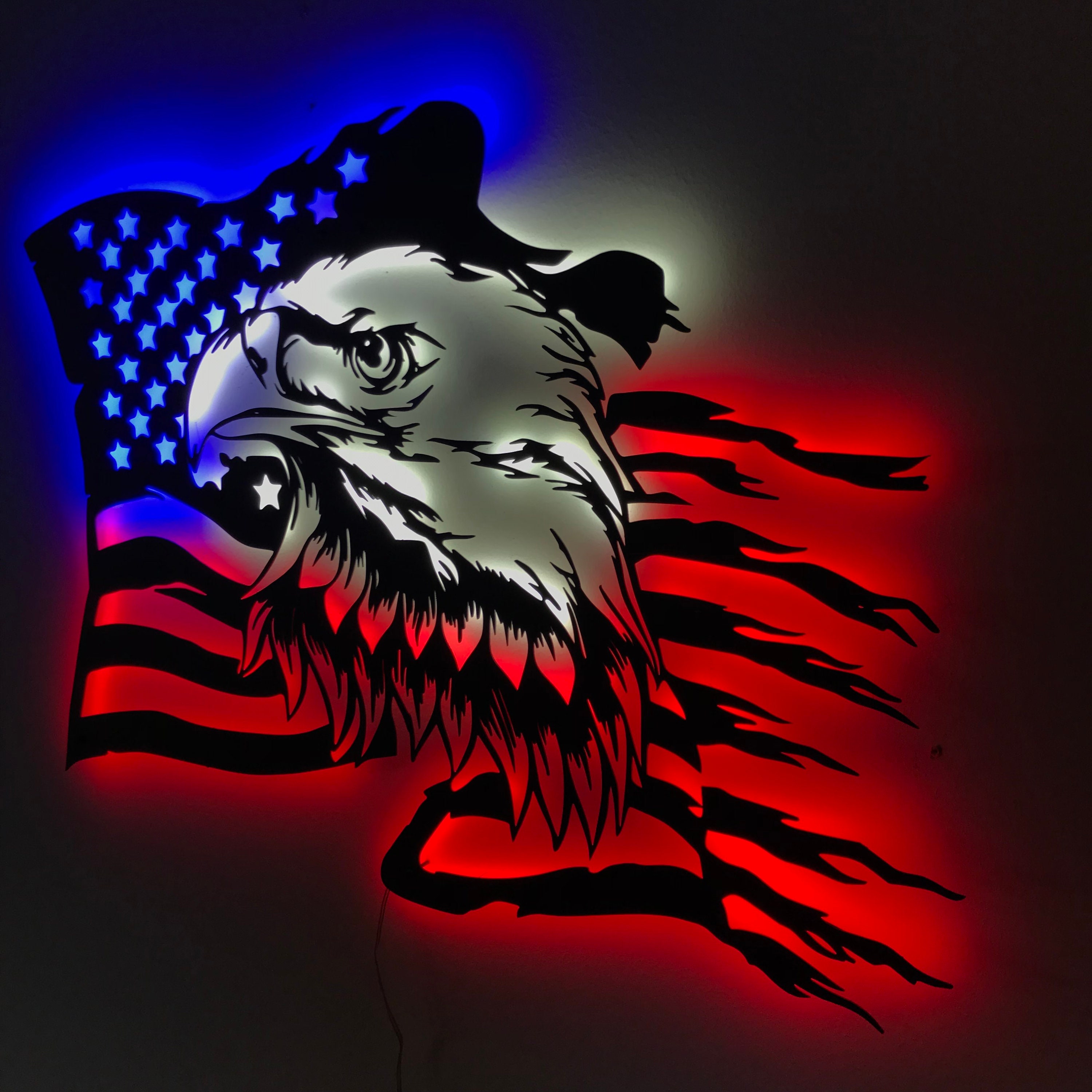 American Eagle Flag Metal Wall Decor, Led Lighted USA Flag, USA Eagle ...