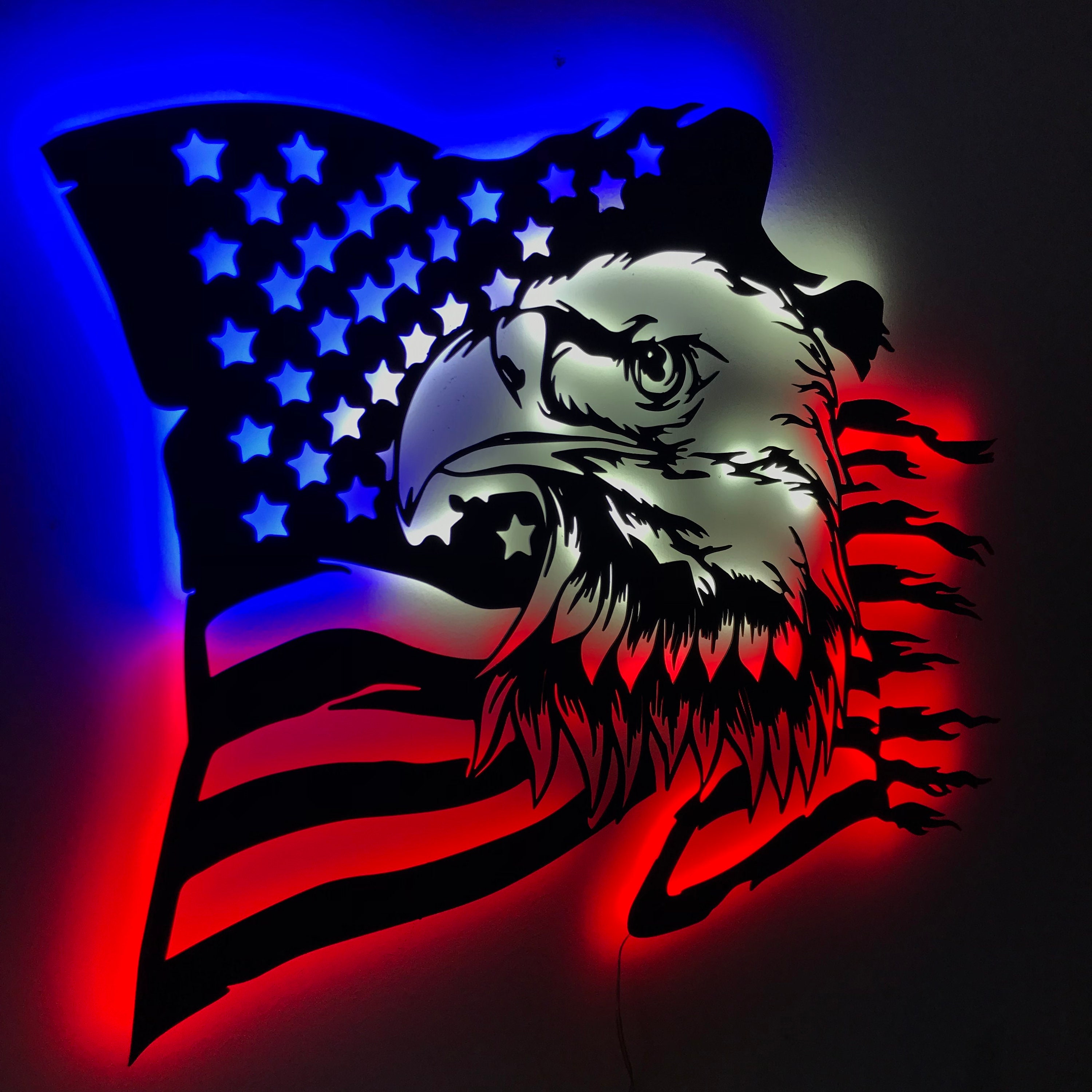 American Eagle Flag Metal Wall Decor, Led Lighted USA Flag, USA Eagle ...
