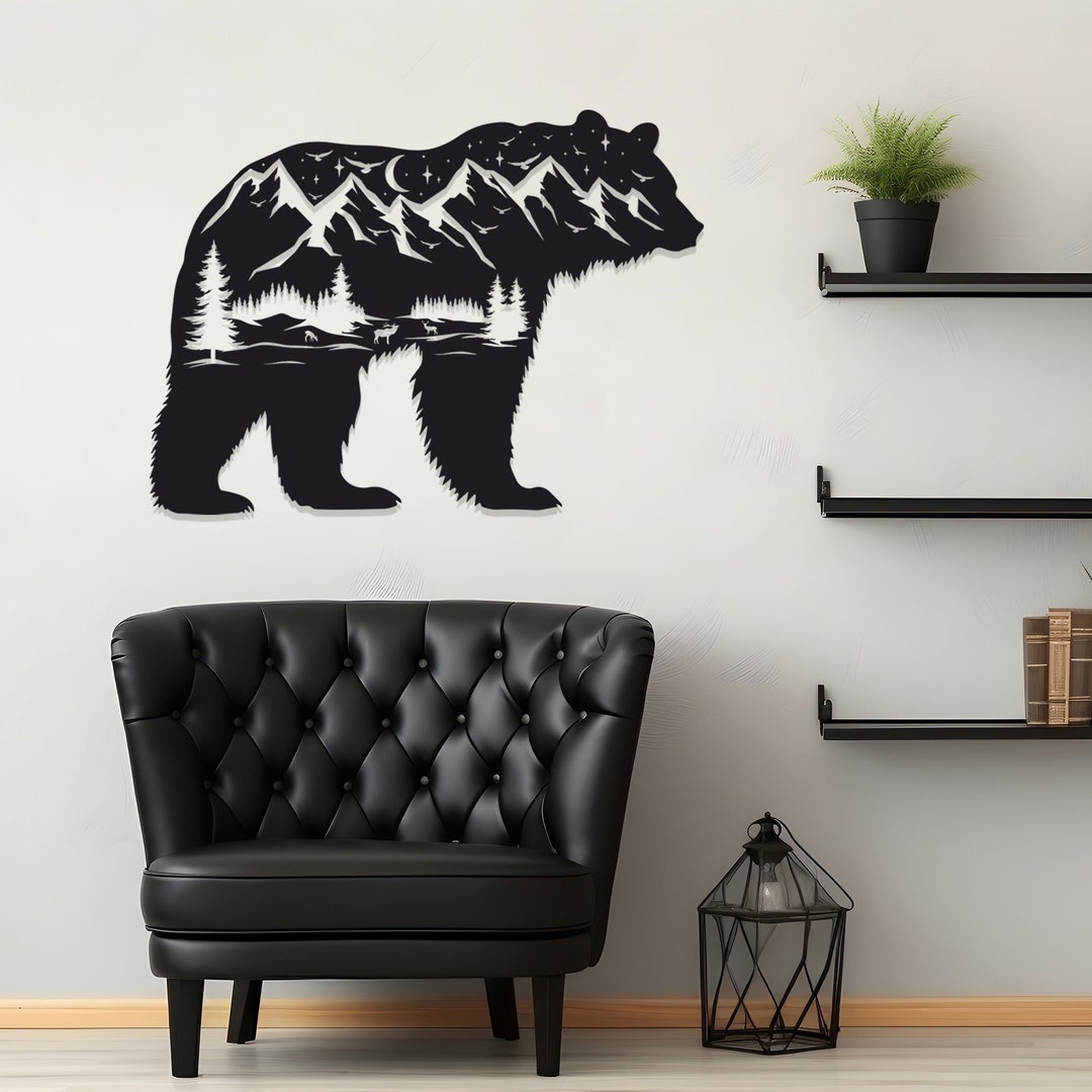 Bear Metal Wall Art, Bear Metal Decor, Bear Mountain and Forest Wall ...