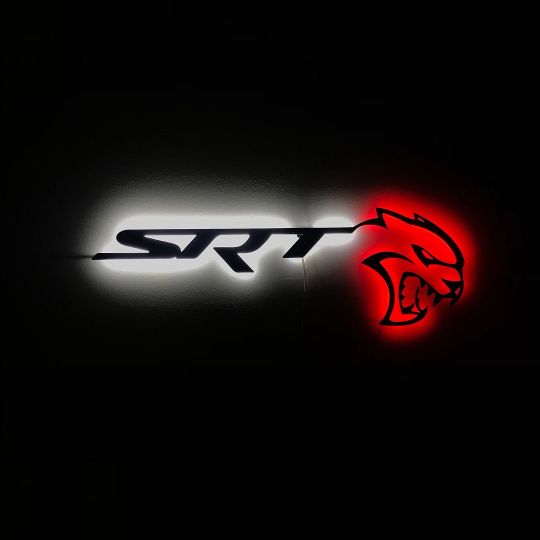 SRT Hellcat, Dodge Challenger Led Lighted Metal Sign, Car Logo, Metal ...