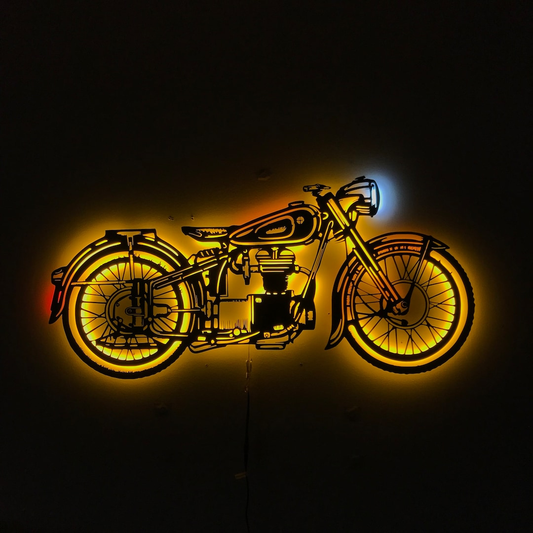 Motorcycle Metal Wall Decor, Led Lighted Motorcycle, Motorcycle Gift ...
