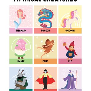 4 Animals Posters for Kids, Mythical Creatures, Farm Animals, Wild ...