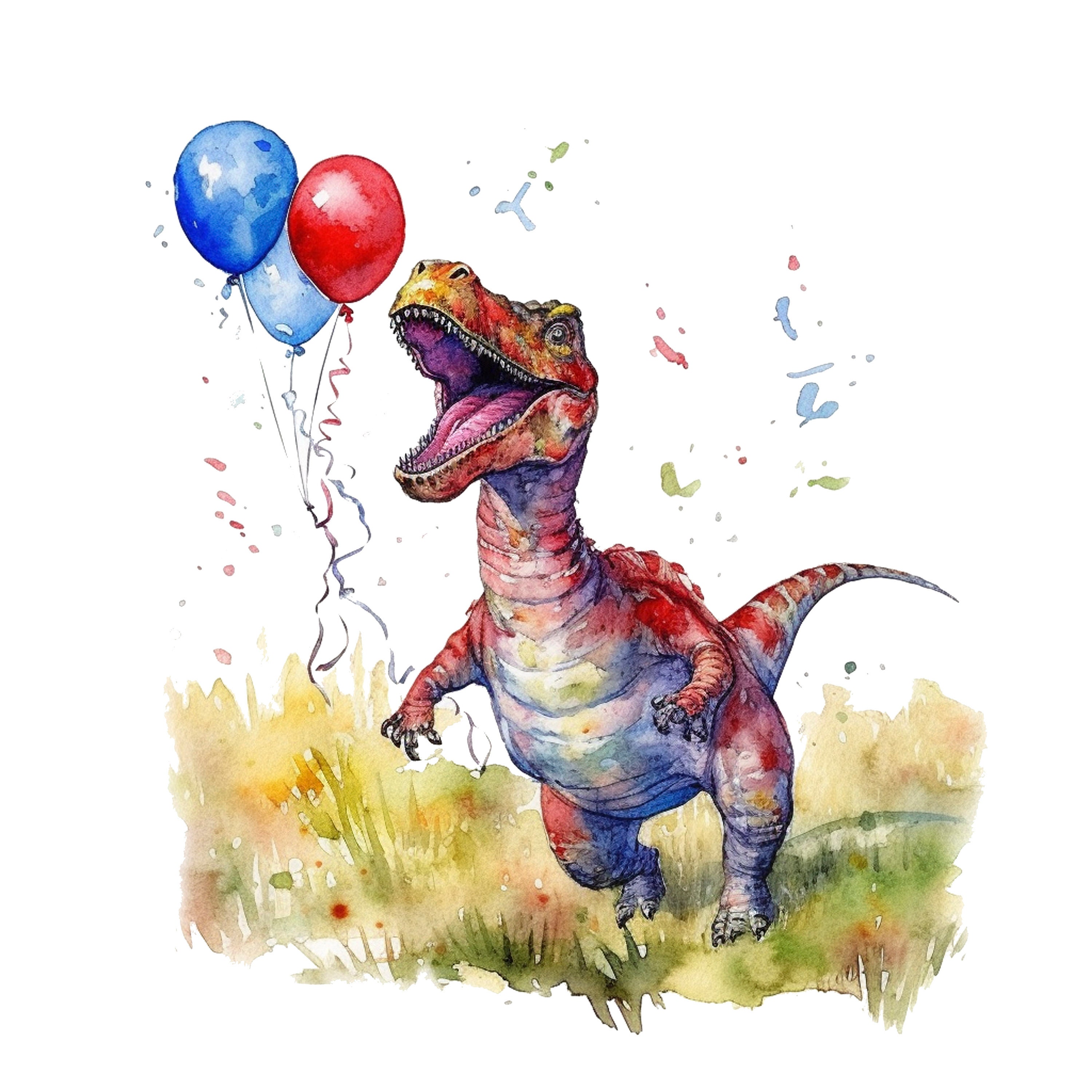 Watercolor Dinosaur Clipart: Birthday Balloons, Commercial Use (digital ...