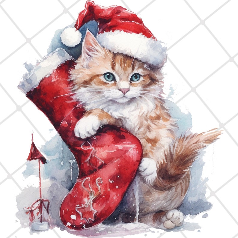 5 Christmas Cat Clipart, Kitten Clipart PNG, Cat Clipart, Pet Clipart ...