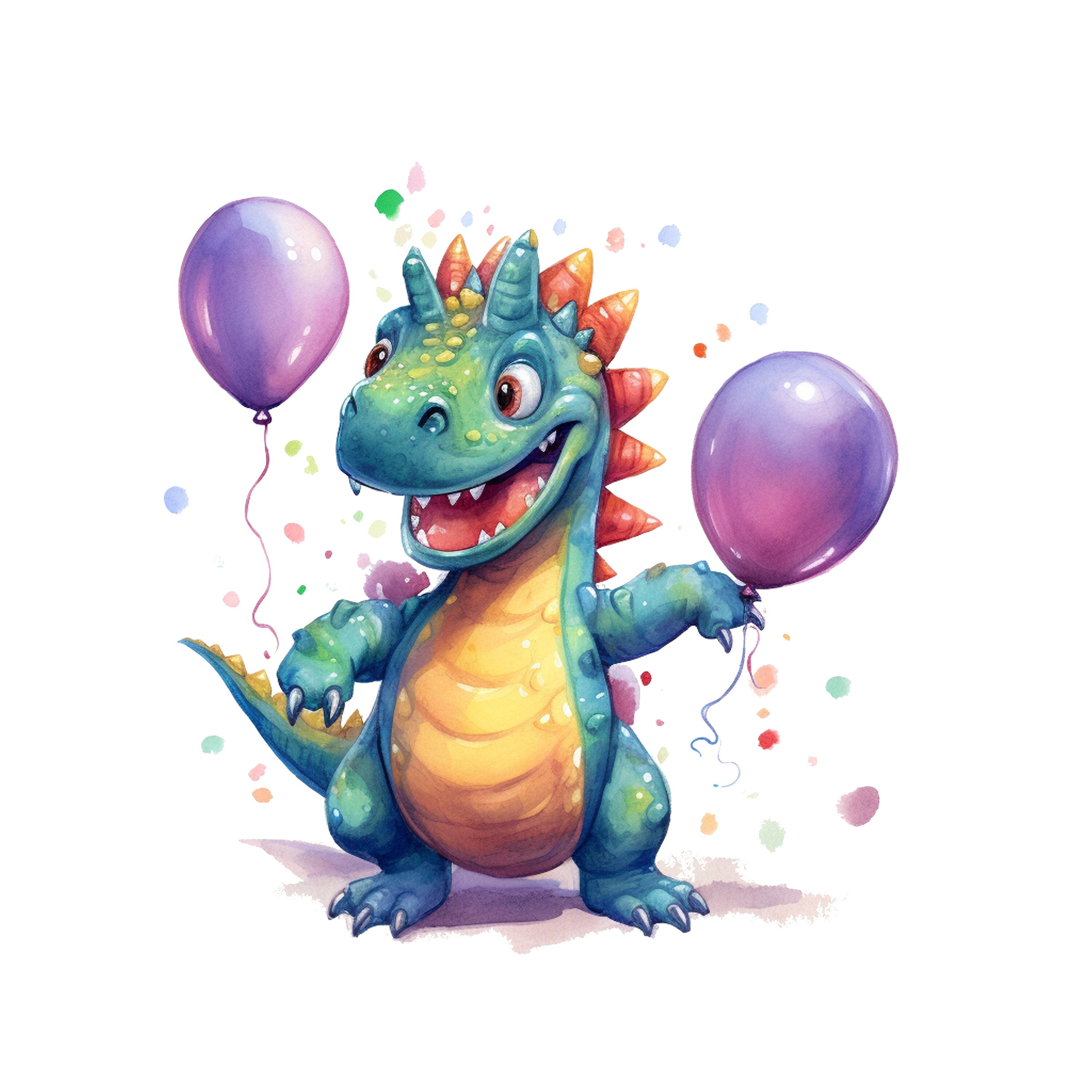 Watercolor Dinosaur Clipart: Birthday Balloons, Commercial Use (digital ...