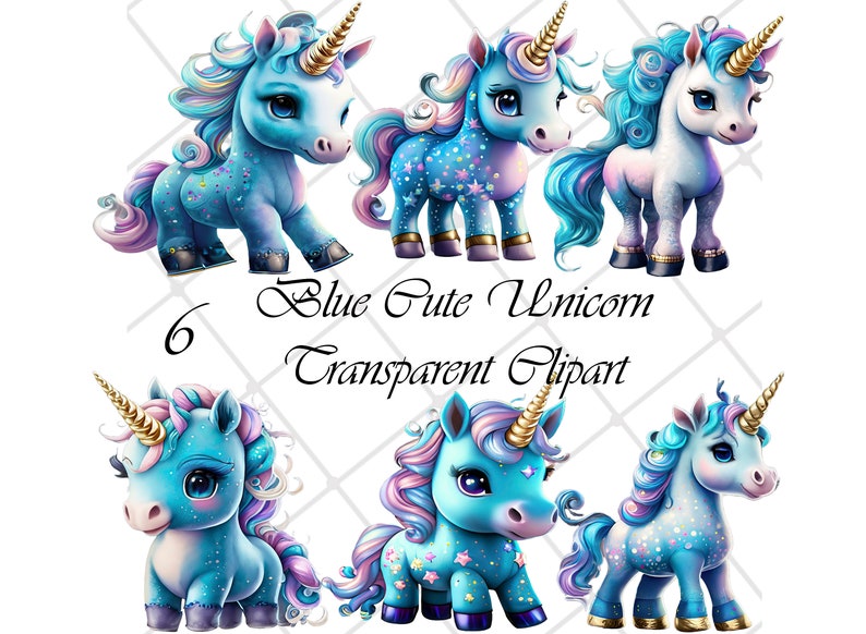 6 Baby Blue Unicorn Watercolor Clipart Png Unicorn Сlip Art - Etsy