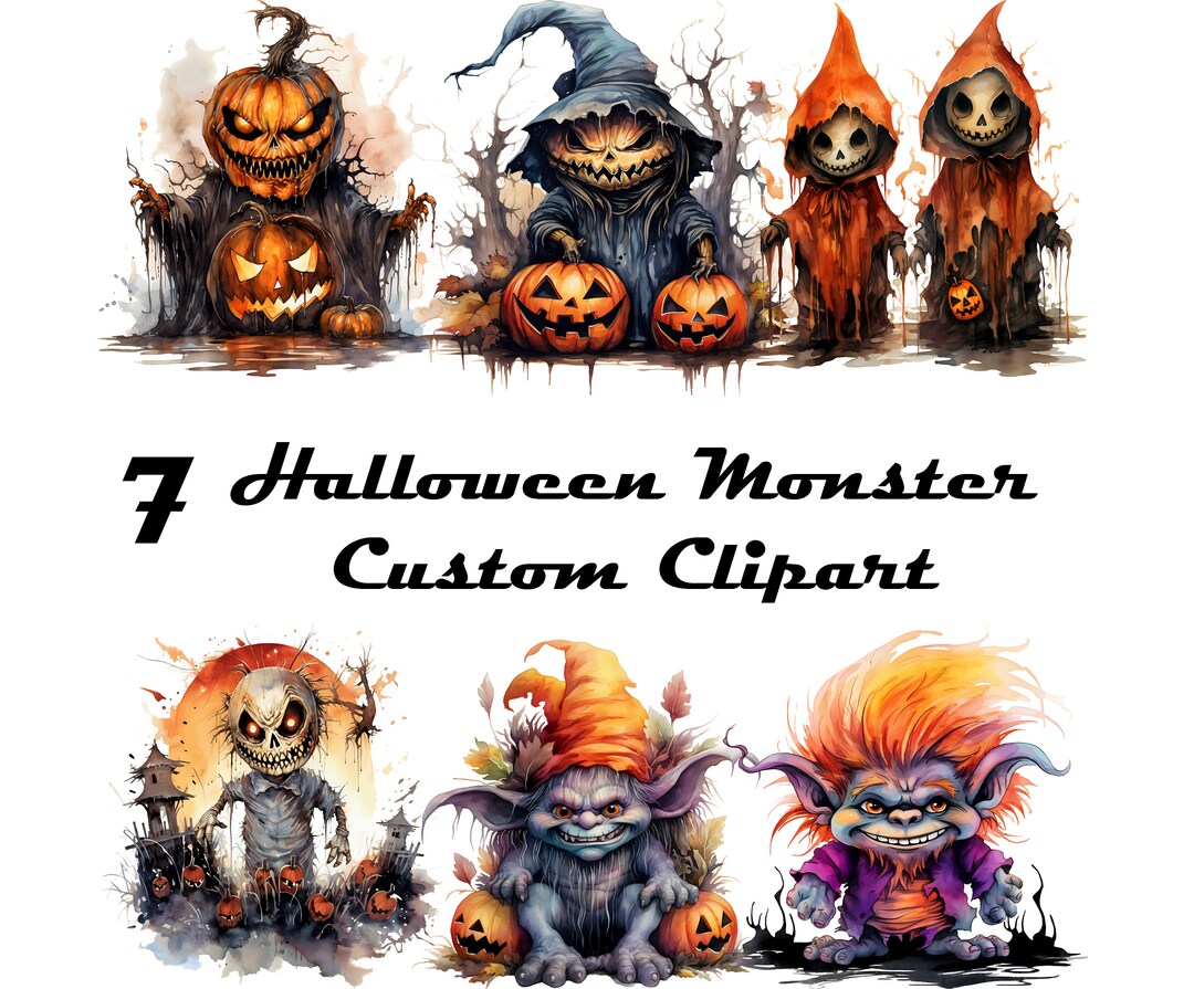 7 Halloween Clipart JPEG, Monster Pumpkin Clipart JPEG, Pumpkin JPEG ...